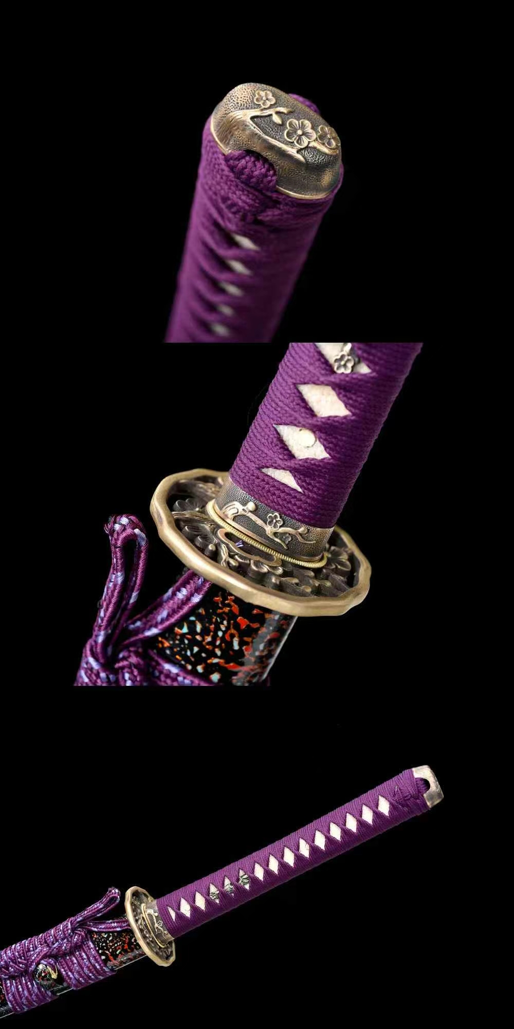 A samurai sword with blued twisted patterns.