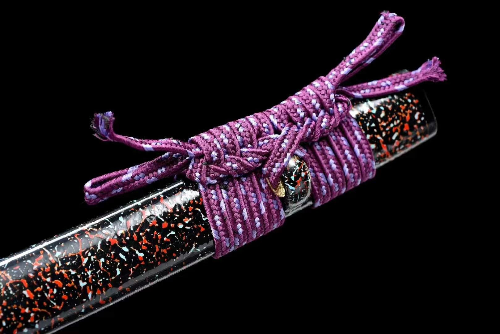 A samurai sword with blued twisted patterns.
